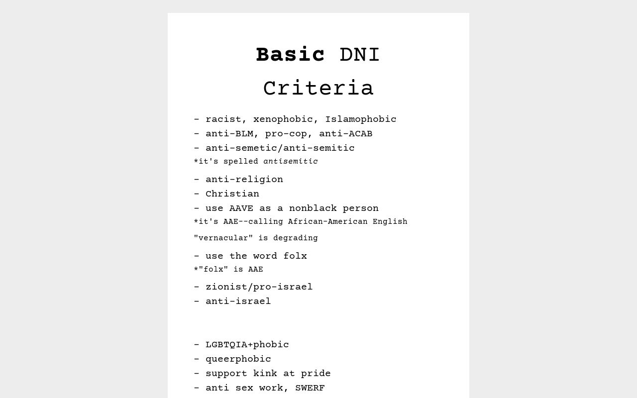 Basic DNI Criteria